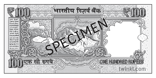 100 rupee note back india money currency ks2 ks3 ks4 bw rgb
