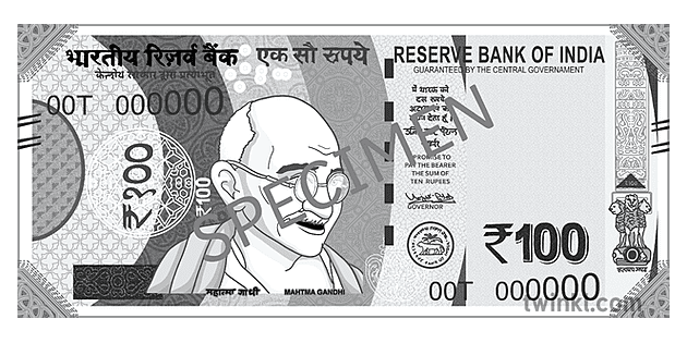 100 indian rupee madow iyo caddaan rgb ver 1 - Twinkl