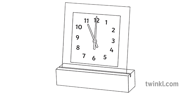 11 AM Clock Black and White Illustration - Twinkl