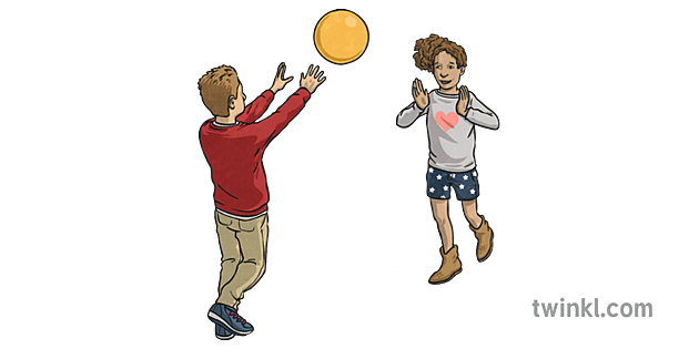 2 Children Throwing a Ball Illustration - Twinkl