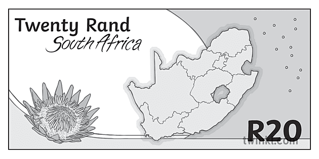 20 rand note south africa money Secondary bw rgb Illustration - Twinkl