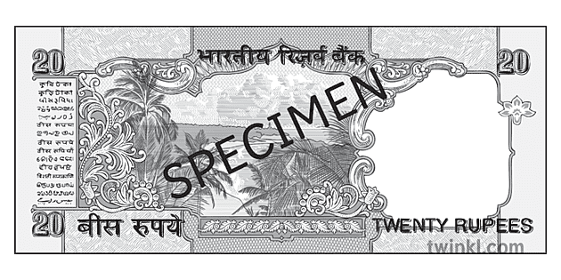 20 rupee note back india chelete chelete ks2 ks3 ks4 bw rgb