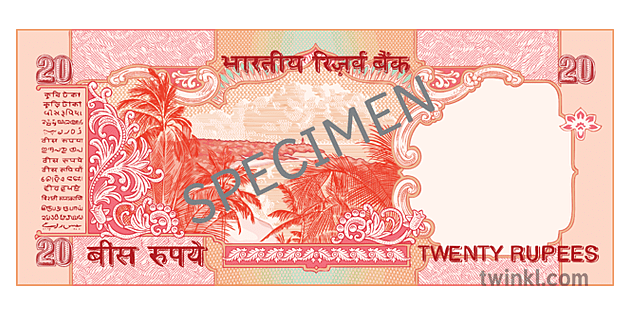 20 rupee note back india money currency ks2 ks3 ks4 Illustration - Twinkl
