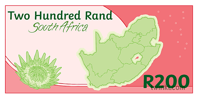 Notas de 200 rands south africa money secondary - Twinkl