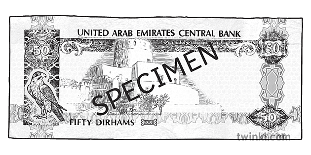 50 aed note black and white 2 - Twinkl