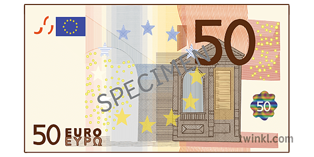50 euro note front with specimen currency money ks2 Illustration - Twinkl