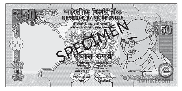 50 rupee akọsilẹ India owo owo ks2 ks3 ks4 bw rgb Illustration - Twinkl