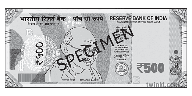 500 rupee akọsilẹ India owo owo ks2 ks3 ks4 bw rgb Illustration - Twinkl