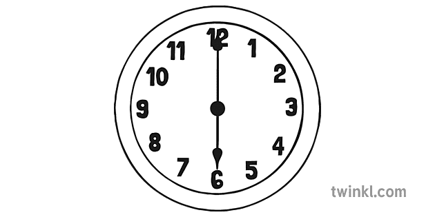 6 Oclock Black and White Illustration - Twinkl