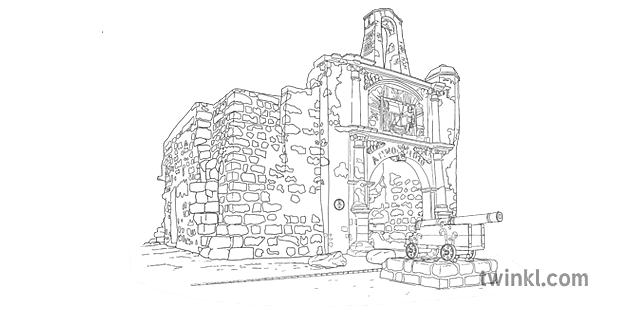 A Famosa Malaysia Kota A Famosa Black and White RGB Illustration - Twinkl