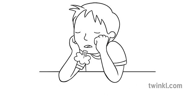 A Child Sighing Black and White Illustration - Twinkl