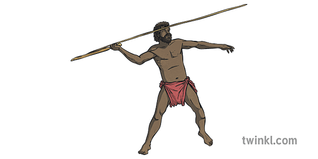 aboriginal man using woomera to arremessar spear cutout weaponry caça