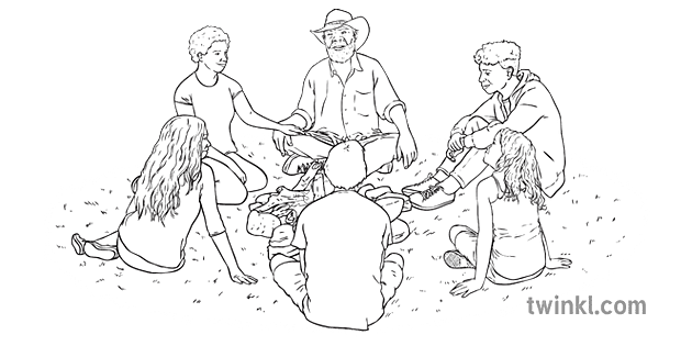 Aboriginals Sitting Around a Fire Circle Campfire Talking Sharing Culture