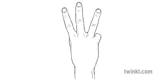 Auslan Number 3 Australian Sign Language Hands KS2 Black and White