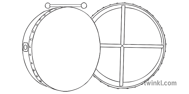 Bodhran Drum No Labels Black and White - Twinkl