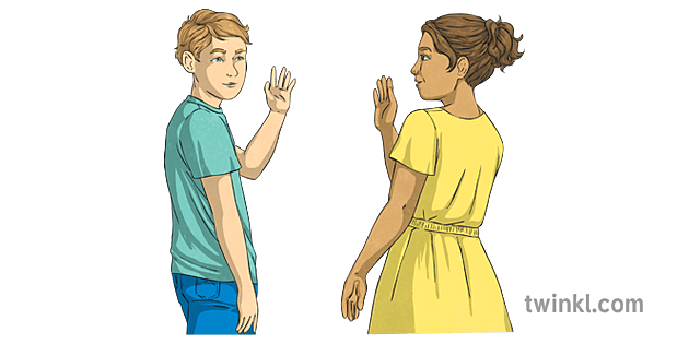 Boy and Girl Waving Goodbye Child Person Greeting Hello KS2