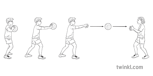 Chest Pass Children Boy Girl Y6 Netball Twinkl Move PE KS2 Black and White
