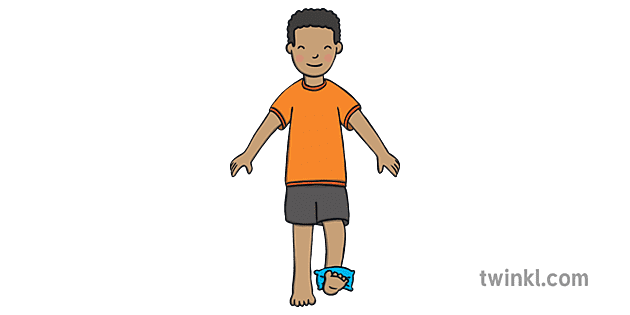 Child Balancing Beanbag On Foot Illustration - Twinkl