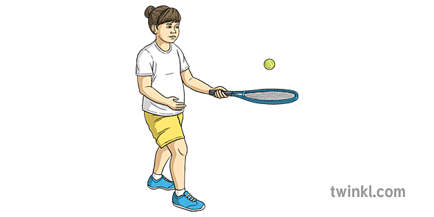 Child Bouncing Ball on Racket Person Tennis Net and Wall PE Move KS2