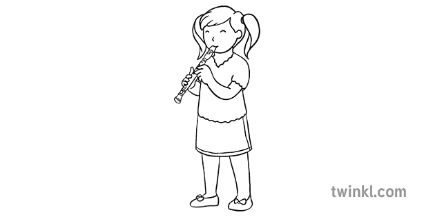 Child Playing Recorder Black and White Illustration - Twinkl