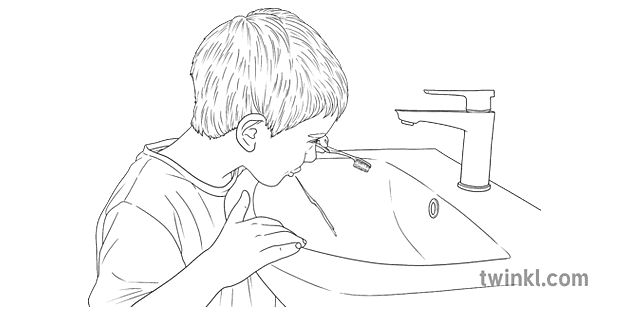 Child Rinsing Their Mouth After Brushing Their Teeth Black and White RGB