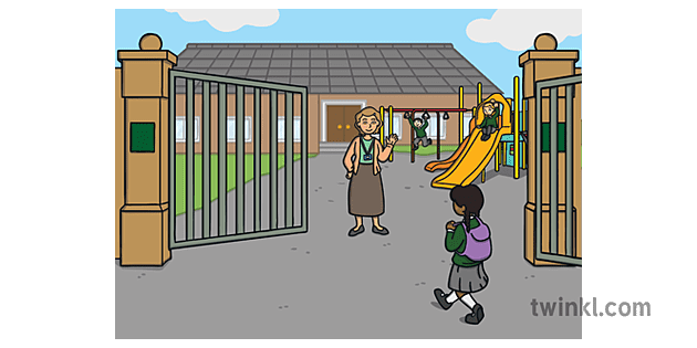 Child Walking Back Through School Gates Illustration - Twinkl