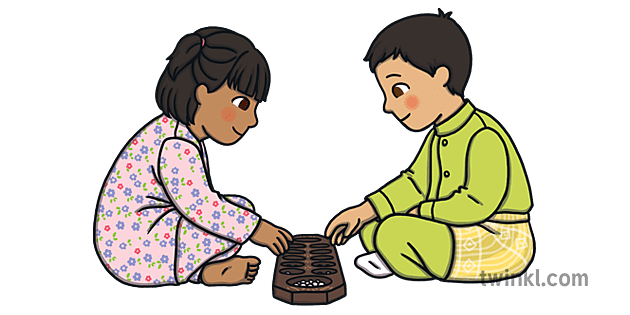 Children Playing Congkak Illustration - Twinkl