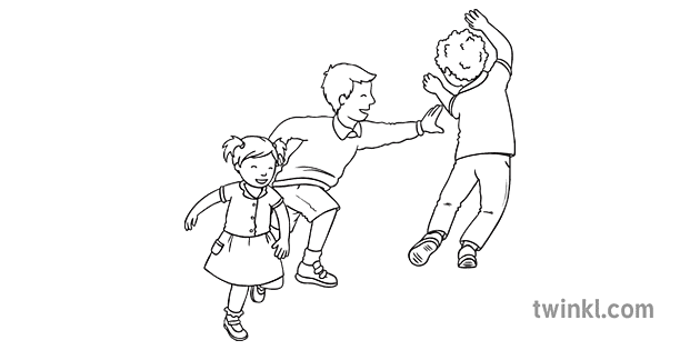 Children Playing Tag People Playground Games KS1 Black and White