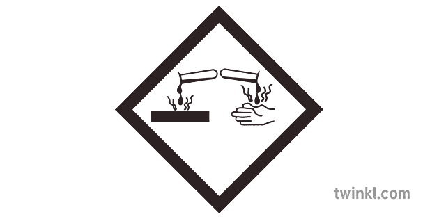 Corrosive Hazard Sign Black and White Illustration - Twinkl