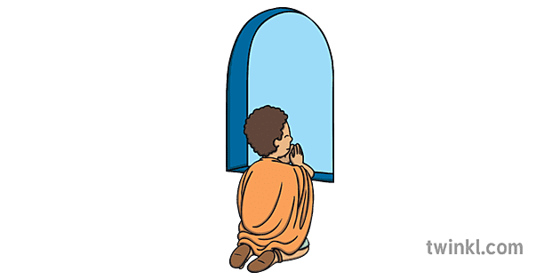 daniel orando na janela Illustration - Twinkl