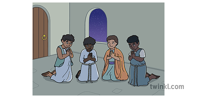 Daniel and Friends Praying at Night - Twinkl