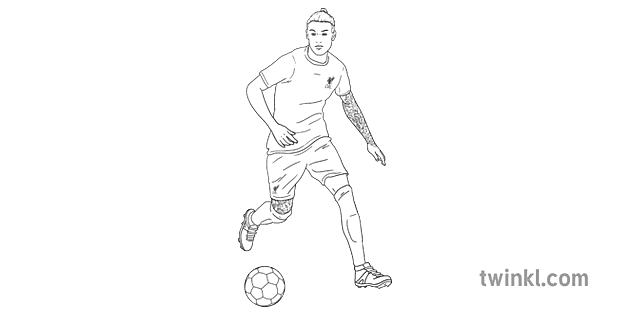 Darwin Nunez Liverpool Kit Black and White RGB Illustration - Twinkl