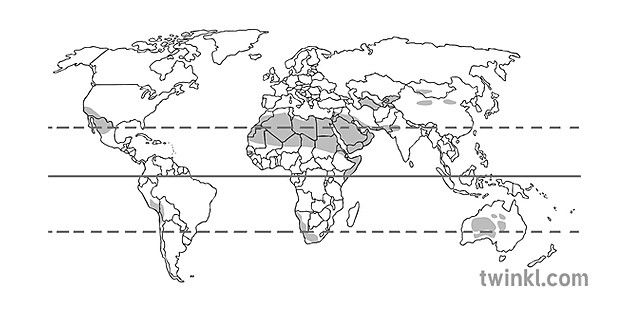 Deserts Map World Blank Geography KS3 Bw RGB - Twinkl