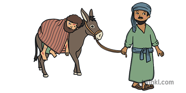 Donkey and Samaritan Carrying Injured Man The Good Samaritan Bible Parable