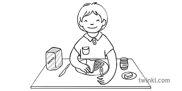 eyfs child making sandwich black white Illustration - Twinkl