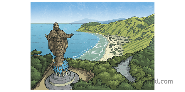 paisaxe escena timor leste cristo rei de dili statue ks2 Illustration ...