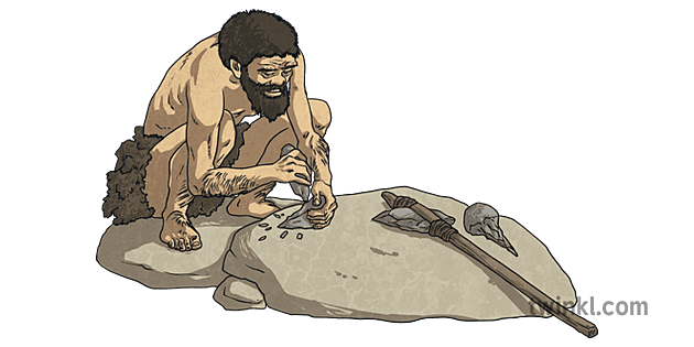 English Stone Age Man Making Weapons Crafting Building Battle Hunting KS2