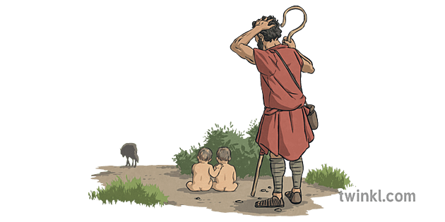 faustulus find romulus and remus shepherd wolf نوزاد ks2 2 1 Illustration