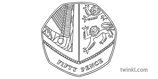 fifty pense 50p coins money currency ks1 black and white rgb
