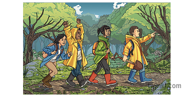 gozd šola gozd izobraževanje sen otroci otroci dežni plašči učenje na ...