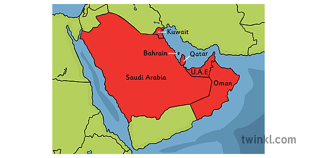 gcc map labelled gulf middle east geography ks2 Illustration - Twinkl