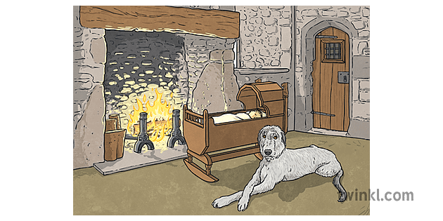 gelert by crib Illustration - Twinkl