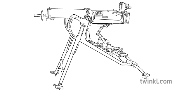german mg08 machine gun black and white Illustration - Twinkl