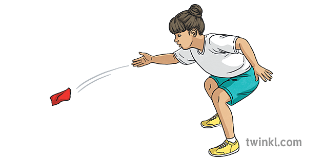 Girl Squatting Throwing Beanbag Illustration - Twinkl