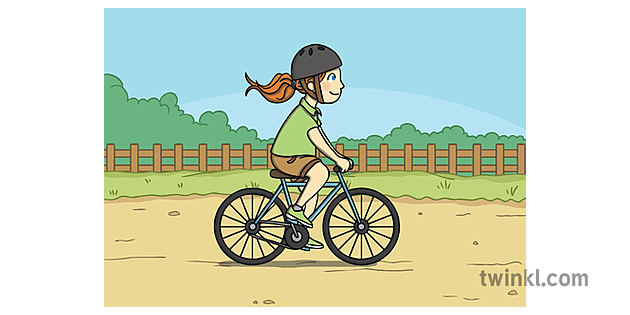 meisie op die fiets ry die fiets ry volgorde kaarte engels ks1