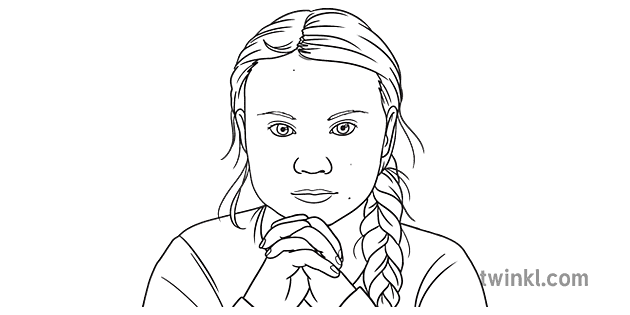 Greta Thunberg Portrait nigra et alba RGB Illustration - Twinkl