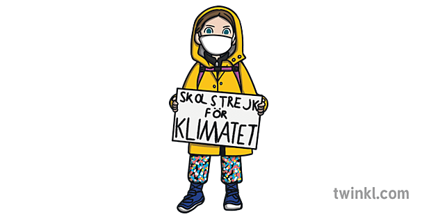 Greta Thunberg in Flavo Coat Illustration - Twinkl