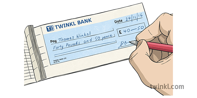Hand Writing in Cheque Book Illustration - Twinkl