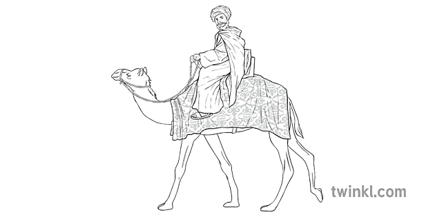 Ibn Battuta On A Camel Muslim Moroccan Scholar History Ks2 Black And White
