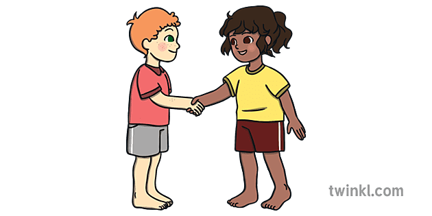 Children Shaking Hands Cartoon